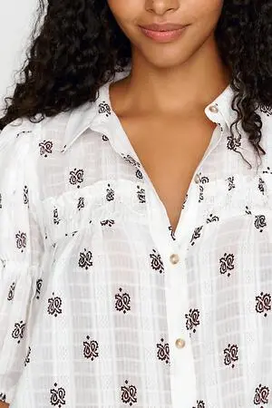 PILCRO Everlyn Puff-sleeve Blouse - Ivory Pattern