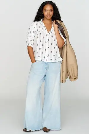 PILCRO Everlyn Puff-sleeve Blouse - Ivory Pattern
