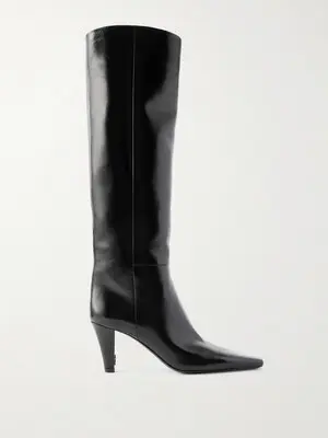 Saint Laurent Jill Glossed-leather Knee Boots - Black