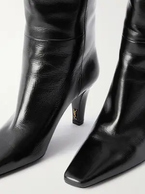 Saint Laurent Jill Glossed-leather Knee Boots - Black