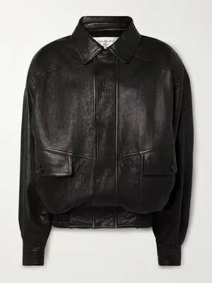 Saint Laurent Textured Leather Bomber Jacket - Black