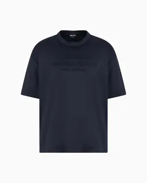 Giorgio Armani Denim Collection Cotton T-shirt With Embossed Logo - Blue