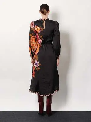 Farm Rio Satin Midi Dress With Floral Print