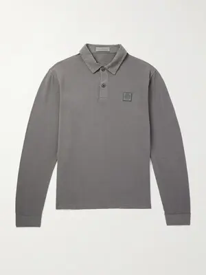 Stone Island Ghost Logo-appliquéd Cotton-jersey Polo Shirt - Gray
