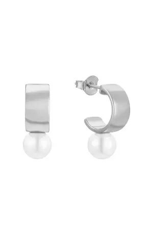 UNTAMED PETALS Leah Pearl Hoop Earrings - Silver