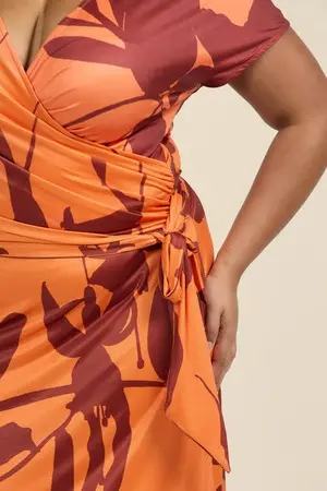 FASHION-SZN CURVE Floral Wrap Jersey Midi Dress