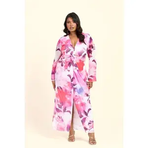 FASHION-SZN CURVE Floral Twist Front Midi Dress - Pink