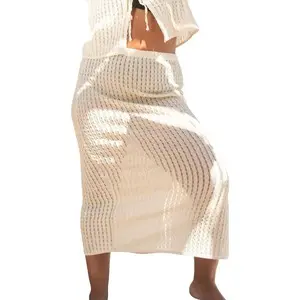 FASHION-SZN CURVE Crochet Resort Midi Skirt - Beige