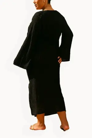 FASHION-SZN CURVE Crochet Resort Midi Skirt - Black