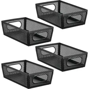 MDESIGN Perforated Metal Storage Bin With Handlesset Of 4 - Matte Black