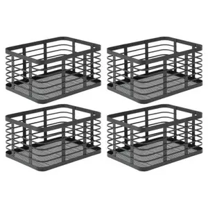 MDESIGN Metal Pantry Basket With Handlesset Of 4 - Matte Black