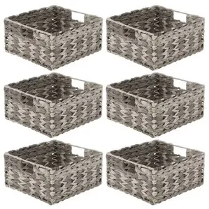 MDESIGN Woven Plastic Kitchen Pantry Storage Baskets6 Pack Ombre - Gray