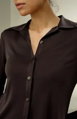 Lilysilk Basic Slim Silk Jersey Shirt - Cocoa