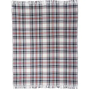 INFUSEZEN Plaid Lightweight Turkish Throw Blanket - White