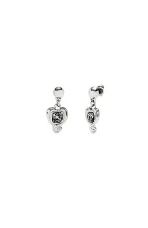 UNODE50 Heart And Crystal Drop Earrings - Silver