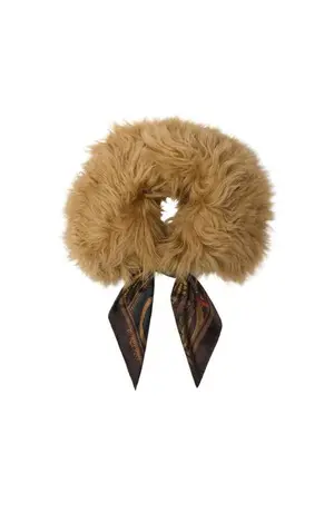 Burberry Scarf Trim Shearling Collar - Chestnut Brown/sand Beige