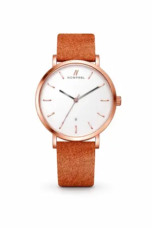 NCMPRBL Suede Leather Strap Watch - Tan/eggshell White/rose Gold
