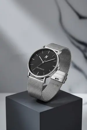 NCMPRBL Advance Night Cap Mesh Bracelet Watch - Silver/black
