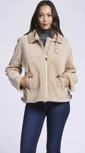 BLUE DUCK Shearling Moto Jacket - Beige