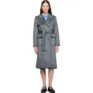 Sandro Double-faced Checked Coat - Grey