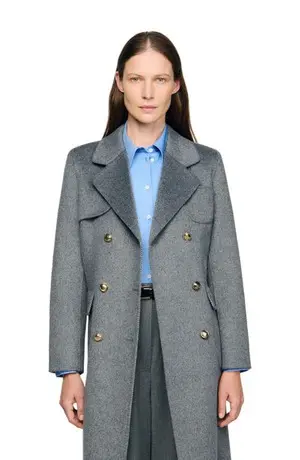 Sandro Double-faced Checked Coat - Grey