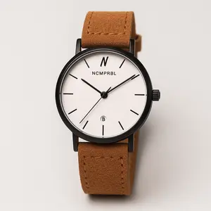 NCMPRBL Leather Strap Watch - Brown/eggshell White/gunmetal