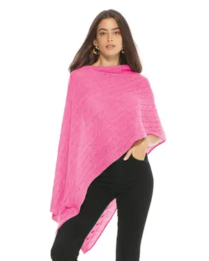MONTICELLI CASHMERE Pure Cashmere Textured Knit Poncho Fuchsia