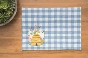 C&F HOME Bee Happy Bee Hive Gingham Plaid Cotton Blend Set Of 6 Placemats 13" X 16"