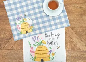 C&F HOME Bee Happy Bee Hive Gingham Plaid Cotton Blend Set Of 6 Placemats 13" X 16"