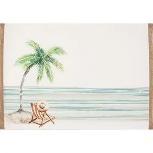 C&F HOME Life Is Better At The Beach Embroidered Placemats Set Of 6 Coastal - Blue
