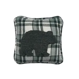C&F HOME Bear & White Plaid Hooked Accent Pillow 8" X 8"