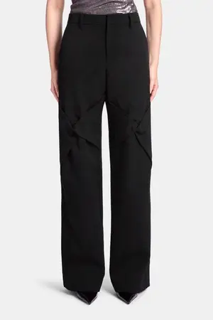 KATE BARTON Draped Knee Wool Trousers