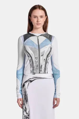 KATE BARTON Moto Jacket Illusion Print Long-sleeve Top