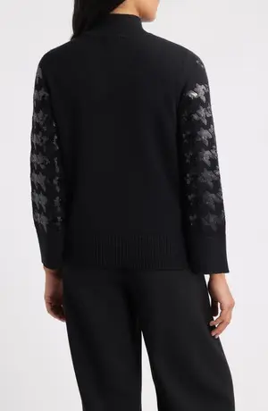 Anne Klein Sequin Houndstooth Mock Neck Sweater - Anne Black