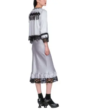 Anna Sui Midi Satin Lace Skirt