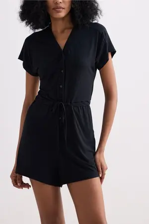 REISTOR V-neck Drawstring Knit Romper - Solid