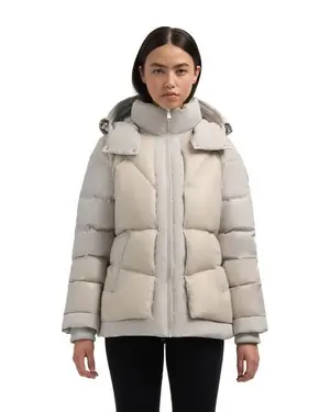 Pajar Mixed Media Puffer Jacket With Removable Hood - Champagne