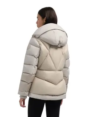 Pajar Mixed Media Puffer Jacket With Removable Hood - Champagne
