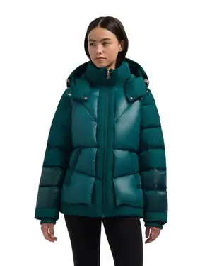 Pajar Mixed Media Puffer Jacket With Removable Hood - Emerald