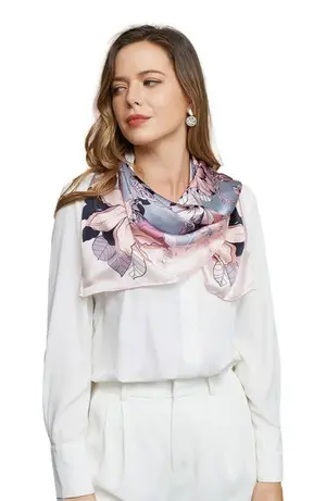 SILKSILKY Floral Print Silk Scarf Multi