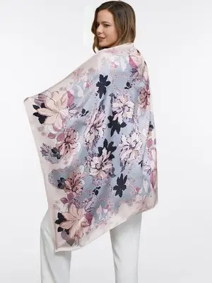 SILKSILKY Floral Print Silk Scarf Multi