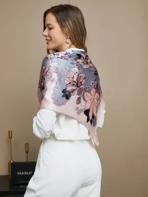 SILKSILKY Floral Print Silk Scarf - Multi