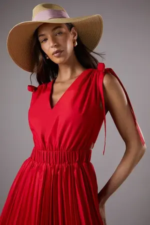 Coast Tie Shoulder Pleated Midi Dress