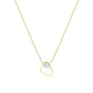 THE LOVERY FINE JEWELRY Pearl Heart Pendant Necklace - Yellow Gold