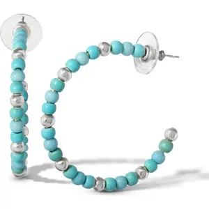 Jessica Simpson Beaded Hoop Earrings - Gold/ Silver/ Turquoise