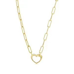 THE LOVERY FINE JEWELRY Heart Charm Holder Paperclip Necklace - Yellow Gold