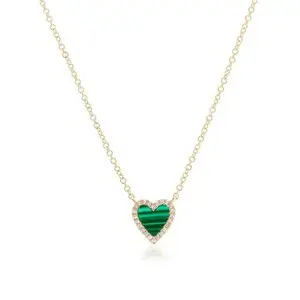 THE LOVERY FINE JEWELRY Mini Diamond Halo Heart Necklace - Malachite