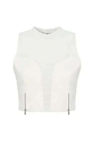 JENDUE Crop Top With Sheer Mock Neck And Bustier Detailing