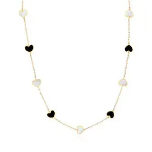 THE LOVERY FINE JEWELRY Heart Station Necklace - Mother Of Pearl And Onyx