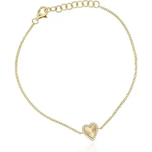 THE LOVERY FINE JEWELRY Skinny Fluted Heart Bracelet - Yellow Gold